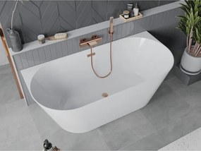 Mexen Oval Slim volně stojící přistěnná vana 170 x 80 cm, bílá, přepad kartáčovaný měď - 52661708000-65