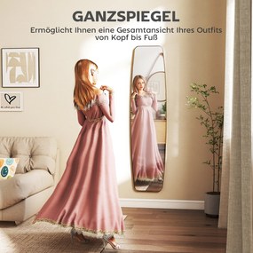 HOMCOM nástěnné celozrcadlo 160 × 40 cm s kovovým rámem — dekorativní celozrcadlo do předsíně, ložnice a obývacího pokoje, zlaté