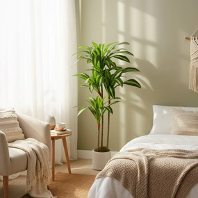 HOMCOM umělá rostlina Dracaena s ohebnými větvemi, bílý květináč (PP + cement) – listy PEVA, dřevěný kmen, 60 × 40 × 120 cm