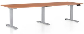 Výškově nastavitelný stůl OfficeTech Long, 240 x 80 cm, šedá podnož, třešeň