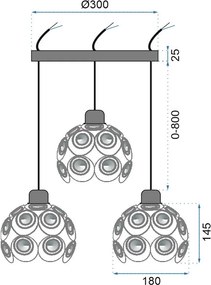 Toolight - Závěsné svítidlo Edison 3xE27 APP209-3CPR, černá, OSW-30002