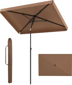 Costway Slunečník Obdélníkový s úhlem sklonu 30° Skládací – 200 × 130 cm, hnědý