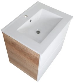 BPS-koupelny Koupelnová skříňka s keramickým umyvadlem Swing WOC 60, bílá/dub country