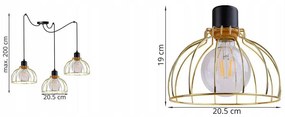 Závěsné svítidlo Mobi Spider, 3x zlaté drátěné stínítko, (výběr ze 2 barev konstrukce)
