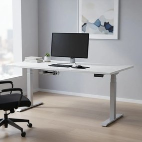 Výškově nastavitelný stůl OfficeTech D, 200 x 80 cm, šedá podnož, bílá