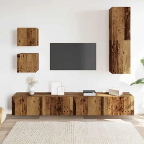 Sada 5 kusů nástěnné TV skříňka starého dřeva kompozitní dřevo 3328999