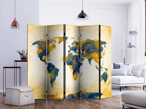 Pokojová zástěna Mapa světa - Slunce a nebe II (5-dílný) - světová mapa na žlutém