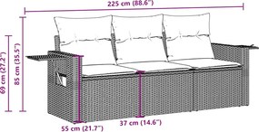 3dílná zahradní sedací souprava s poduškami černá polyratan 3252193