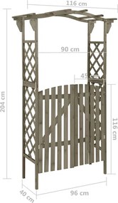 Pergola s brankou 116 x 40 x 204 cm šedá masivní jedle 316393