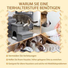 PawHut Psí Schody 3 Kroků Výška 40,5 cm Štěrbinové Schody s Úložným Prostorem a Polštářem pro Kočky pro Malé Psy Psí Rampy s Pratelným Povlakem pro P…