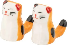 Bílá/oranžová podložka na hůlky 2 ks z porcelánu pro 5 osob Cat – Sass &amp; Belle