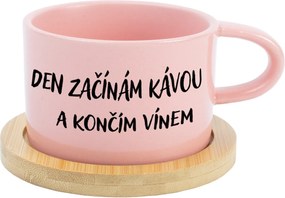 DEN ZAČÍNÁM KÁVOU A KONČÍM VÍNEM - růžový hrníček makronka 200 ml