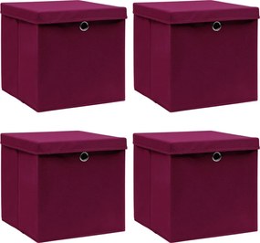 vidaXL Úložné boxy s víky 4 ks modré 32 x 32 x 32 cm textil [288346] Barva: tmavě červená s víky
