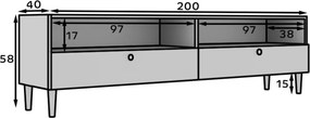 TV stolek s policí a skříňkami DULLUM 200x58cm, bílý