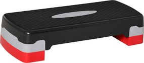 HOMCOM Stepping Board Aerobic Fitness s nastavitelnou výškou (10/20 cm), cvičební kolo Stepper, černá+šedá+červená, 68x28x15cm| Aosom