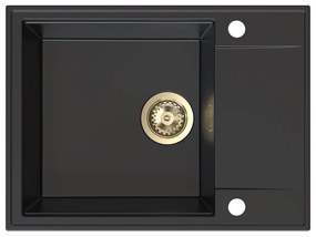 Sink Quality Sink55, kuchyňský granitový dřez 620x460x215 mm + zlatý sifon, černá, SKQ-SINK.C.1KKO.XG