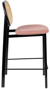 Růžová látková barová židle ZUIVER SPIKE 65 cm s ratanovým opěradlem