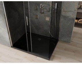Mexen Omega, sprchový kout s posuvnými dveřmi 100 (dveře) x 80 (stěna) cm, 8mm šedé sklo, chromový profil + slim sprchová vanička černá + chromový sifon, 825-100-080-01-40-4070