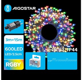 Aigostar - LED Venkovní vánoční řetěz 600xLED/8 funkcí 18m IP44 multicolor