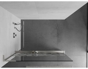 Mexen Kioto+ L, sprchová zástěna Walk-In s poličkou a věšákem 110 x 200 cm, 8mm čiré sklo bílý vzor, ​​broušená ocel profil, 800-110-123-97-85