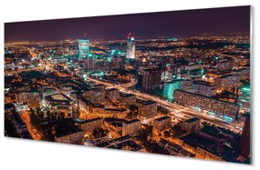 akrylový obraz Varšava Město noční panorama 125x50 cm