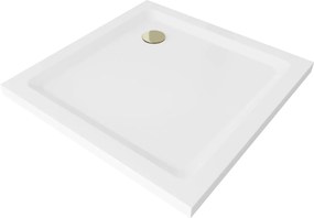 Sprchová vanička se zlatým sifonem 80 x 80 cm bílá