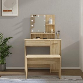 Toaletní stolek sada s LED dub sonoma kompozitní dřevo - Default Title