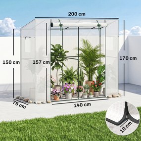 Outsunny skleník s rolovacími dveřmi, 2 okna, zimní skleník z ocelové fólie, skleník na balkon, zahrada, skleník na rajčata s UV ochranou 200x76x170c…