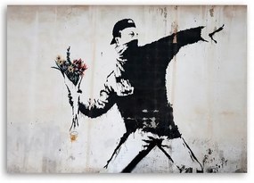 Obraz na plátně Banksy Házení květin street art - 60x40 cm