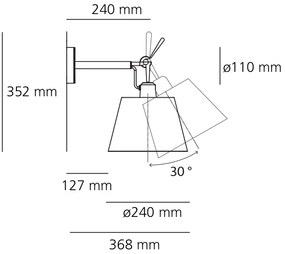 Artemide 1184010A+0372050A Tolomeo parete diffusore 24, nástěnné designové svítidlo s vypínačem a pergamenovým stínítkem, 1x70W, prům. 24cm