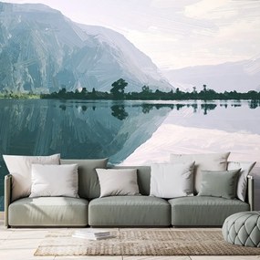 Tapeta maľovaná scenéria horského jazera - 375x250 cm