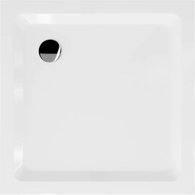 Mexen Flat čtvercová vanička do sprchového kout slim 80 x 80 cm, Bílá, sifon Chromovaná - 40108080