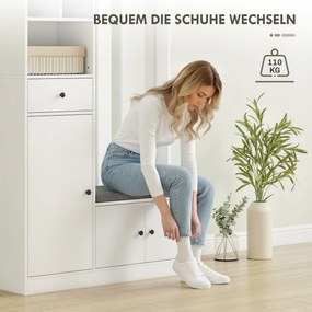 HOMCOM 180 cm skříň na předsíň s věšákem na oblečení, botníkem, 4 háčky, otevřené odkladací plochy, MDF, bílá