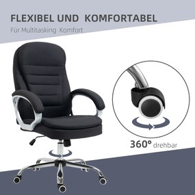 Kancelářská židle Vinsetto s nastavitelnými područkami, ergonomická kancelářská židle, houpací funkce, výškově nastavitelná, černá, len, 64x75x111-12…
