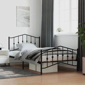 Kovový rám postele s hlavovým a nožním čelem černý 100 x 200 cm