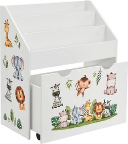 Juskys Dětská knihovna se třemi přihrádkami a boxem na hračky