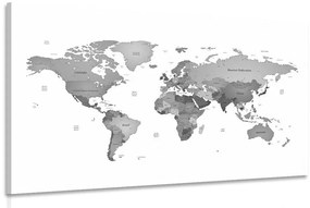 Obraz mapa světa v barvách černobílé - 60x40 cm
