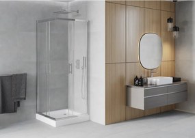 Mexen Rio, čtvercový sprchový kout 70 x 70 cm, 6mm čiré sklo, chromový profil + bílá sprchová vanička RIO, 860-070-070-01-00-4510