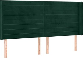 Čelo postele s LED tmavě zelené 203 x 16 x 118/128 cm samet 3124257