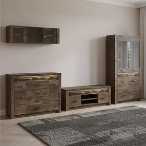 Obývací stěna INDIANAPOLIS t | sestava F | 370 cm | jasan tmavý