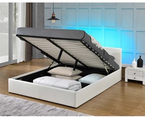 Kondela Manželská postel s RGB LED osvětlením, bílá, 180x200, JADA NEW