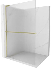 Mexen Kioto+ L, sprchová zástěna Walk-In s poličkou a věšákem 80 x 200 cm, 8mm sklo s žebrovým vzorem, zlatý matný profil, 800-080-123-55-09