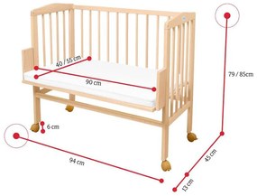 Expedo Přístavná postýlka 2 v 1 s matrací KYLISA, 45/58x85/79x94, bílá