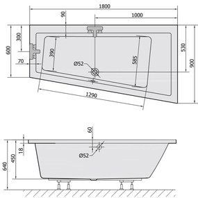 Polysan ANDRA R SLIM asymetrická vana 180x90x45cm, bílá, 78771S