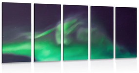 5-dílný obraz zelená polární záře na obloze - 100x50 cm