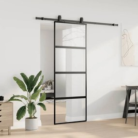 Posuvné dveře se sadou kování černé 76x205 cm Tvrzené sklo 3375889