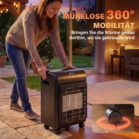Outsunny Plynový topič venkovní 1,5-4,2 kW terasový topič s kolečky, 3 stupně výkonu, 50 cm hadice, regulátor tlaku