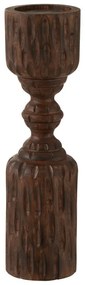Vyřezávaný tmavě hnědý dřevěný svícen Mango - Ø 10*37 cm