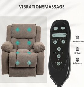 HOMCOM TV křeslo se stojánkem Elektrické polohovací křeslo s funkcí polohování, masážní funkcí, TV křeslo s funkcí vyhřívání, pružinovým jádrem, dálk…