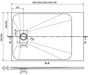 Mexen Hugo, obdélníková sprchová vanička SMC 140 x 90 cm, bílá, černá krytka, 42109014-B